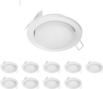 LEDs Com 10 Stück LED Einbaustrahler Zobe flach weiß matt 644lm weiß 3-Stufen Dimmen ohne Dimmer 107mm Ø Lochkreis 90mm Ø