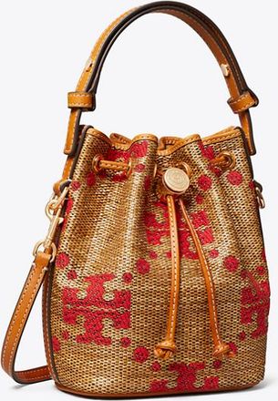 Tory Burch Damen T Monogram Straw Mini Bucket Bag