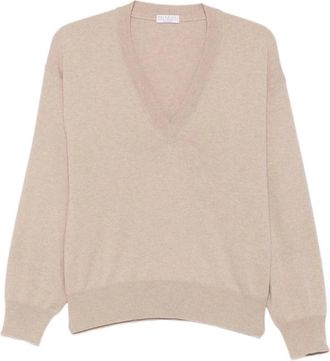 Brunello Cucinelli Pull en cachemire &agrave; col en V - Femme - Pulls - Beige - Taille: 40 FR