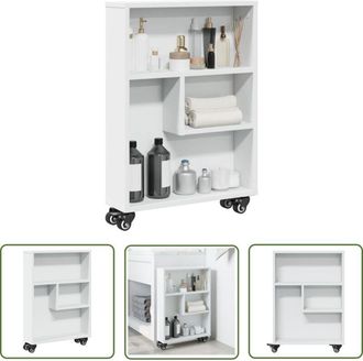 vidaXL The Living Store - vidaXL Aufbewahrungswagen Schmal Wei&szlig; 48x13x68 cm Holzwerkstoff