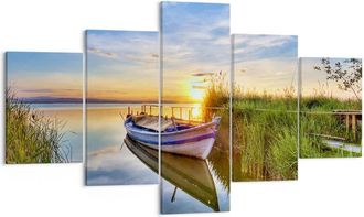 Arttor Mehrteilige Bilder auf Leinwand See Boot Wasser Leinwandbild 125x70cm Wandbilder Dekoration Wohnzimmer Schlafzimmer Set 5 teilige Klein Wanddeko Bild 