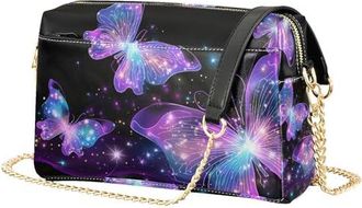 Mnsruu Sacs à bandoulière en cuir pour femme, motif papillons lumineux violets