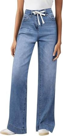 Generic Jeans Femme Taille Haute Jeans &Eacute;lastique Confortable Denim Pantalon Confortable Push Up Pantalon avec Poches Mode Casual Style Baggy pour Bureau, Lois