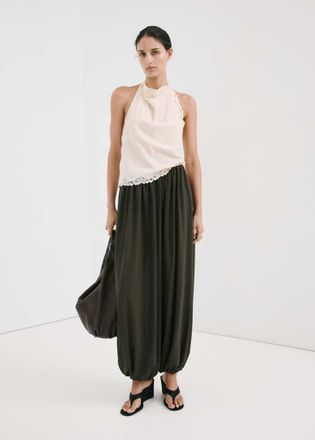 Mango Top dentelle col halter &eacute;cru - Femme - XS - MANGO