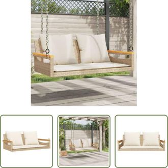 vidaXL Schaukelbank - H&auml;ngebank mit Kissen Beige 109x62x40 cm Poly Rattan
