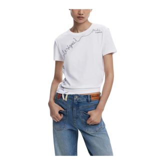 Desigual Femme, Tops, Blanc, Taille: 44 FR T-shirt à Manches Courtes Imprimé Vibrant