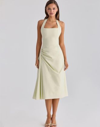 House of CB Tallulah - Neckholder-Midikleid aus Baumwolle in Matcha-Gr&uuml;n