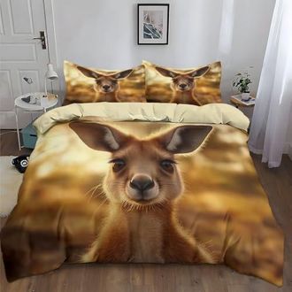 Generic Parure de lit réversible avec Housse de Couette et taies doreiller à Motif Illustration De Dessin Animé De Kangourou Ensemble Enfant Adolescent Décora