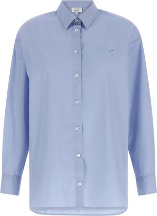 Maison Kitsun&eacute; Femme, Blouses et Chemises, Bleu, Taille: 40 FR Chemise Casual Baby Fox