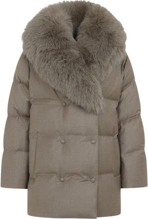 Yves Salomon Daunenjacke mit Wolle-Seide und Pelzkragen - - Jackets - Damen - Beige - S