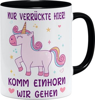 OM3 lustige EInhorn Tasse mit Spruch - Keramik Becher - 11oz 325ml - Beidseitig Bedruckt - Schwarz