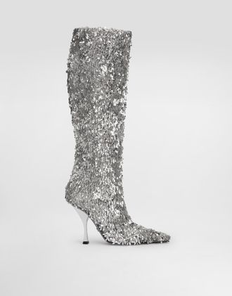 Dolce & Gabbana Drop Sequin Boots - Frau Stiefel Und Siefeletten Silber 38