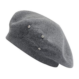 ZLYC Femmes Classique Francais Cachemire Chapeau de B&eacute;ret avec D&eacute;cor Floral(Marguerite Grise brod&eacute;e),Taille Unique