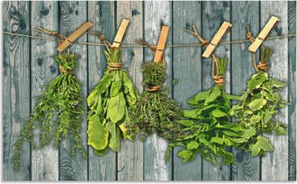 Artland ARTland Spritzschutz Küchenrückwand aus Alu für Küche Herd Spüle 90x55 cm (BxH) mit Motiv Kräuter Pflanzen Gewürze Holzoptik Landhaus Shabby T5XN