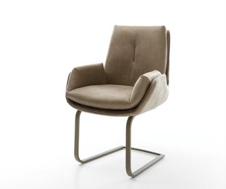 DELIFE Freischwinger Clea-Flex Mikrofaser Beige Vintage Freischwinger flach Effektfinish Titan, Esszimmerst&uuml;hle