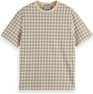 Scotch & Soda Mini t-Shirt imprimé pour Homme Coupe Droite, Parchment Geo Flower 7453, L