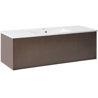 Beliani Wandmontierter Waschtischunterschrank mit Waschbecken MADIDI 120 cm Braun