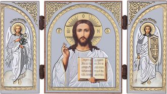 NKlaus Jesus Christus - Ikone Triptychon Christlich - Holz Reise Altar Ikonografie 16875