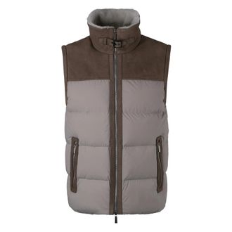 Moorer Daunenweste mit Rei&szlig;verschluss und Leder - - Jackets - Herren - Grau - M
