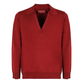 Gucci Wollpullover mit V-Ausschnitt - - Knitwear - Damen - Rot - XS