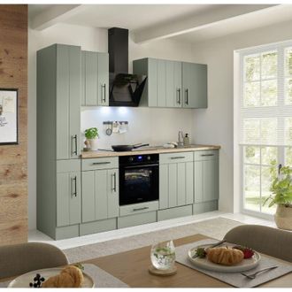 Respekta K&uuml;che K&uuml;chenzeile Landhaus Gr&uuml;n Anton 250 cm Induktion ohne K&uuml;hlschrank Respekta