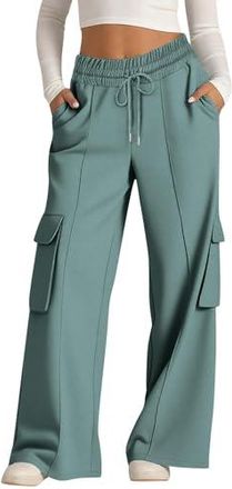 Generic Pantalon de surv&ecirc;tement pour femme avec poches taille haute et jambes larges avec poches, Vert, XXL