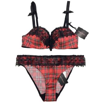 Chantal Thomass Tartan Satin & Leavers Lace Pad Bra & Brief Set Size S