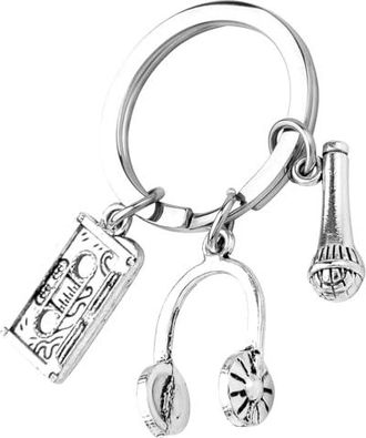 Amosfun Porte-cl&eacute;s musical avec casque - Charm microphone - Porte-cl&eacute;s - Breloques en m&eacute;tal - Bijoux personnalis&eacute;s pour les amateurs de musique - inspirant -,