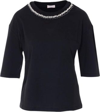 Liu Jo Femme, Blouses et Chemises, Noir, Taille: 40 FR T-shirt avec d&eacute;tails dappliqu&eacute;s
