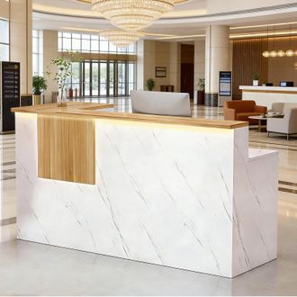 Generic Empfangstheke mit LED-Beleuchtung Empfangstheke mit abschlie&szlig;baren Schubladen Stauraum und Tastaturablage Ideale Kassentheke f&uuml;r B&uuml;ro Zuhause oder Kli