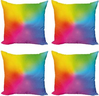 Abakuhaus Regenbogen Dekokissen Kissenbezug 4er Pack, Leuchtende Farben Radiant, Modern Accent Doppelseitiger Digitaldruck, 60 x 60 cm, Blau Gelb