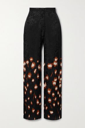 Johanna Ortiz + Net Sustain Aromatic Evenings Hose Mit Geradem Bein Aus Gl&auml;nzendem Jacquard Mit Print - Schwarz
