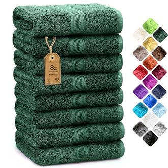 NatureMark Lot de 8 Serviettes à Main - 100% Coton - Serviettes Absorbantes et Durables, Taille 50×100 cm, Vert Foncé