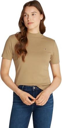 Tommy Hilfiger T-Shirt Manches Courtes Femme Slim Cody Crop Col Roulé Mock, Beige (Safari Canvas), XXS