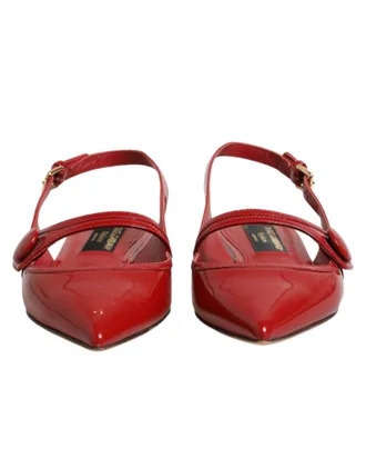 Dolce & Gabbana Womens Red Leather Slingback Flats Sandals Shoes 100lf