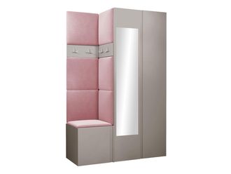 Mirjan24 Garderoben-Set Monati XXVI, Kleiderschrank mit Spiegel, Schuhschrank, 4 Doppelhaken, Kleiderhakenbrett, Gepolstertes Paneel/Wandpaneel, Flurgarderobe 