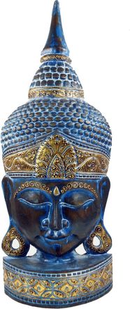 Guru Shop Stehende Buddha Maske, Thai Buddha Statue - Blau/Gold, 74x27x13 cm