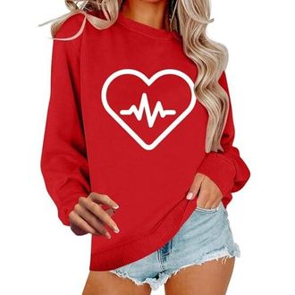 Generic Sweat-shirt &agrave; col rond pour femme - Motif damour - Imprim&eacute; - Pull sans capuche - Chemisier - Hauts de Saint-Valentin - Manches longues - Haut de loisi