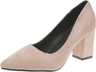 Generic Chaussures Femme Mode Talon Carre Bout Pointu Pompes sans Lacets Nubuck Cuir Bout Fermé Chic et Elegant Chaussures pour Soirée Mariage Confortable 38 