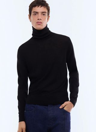 Fursac Pull col roul&eacute; noir en laine m&eacute;rinos - Taille XXL - Homme