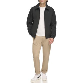 Tommy Hilfiger Herren Lightweight Water Resistant Varsity Bomber Jacket Shell-Jacke, Schwarze Softshell W. Laydown-Kragen, XXL