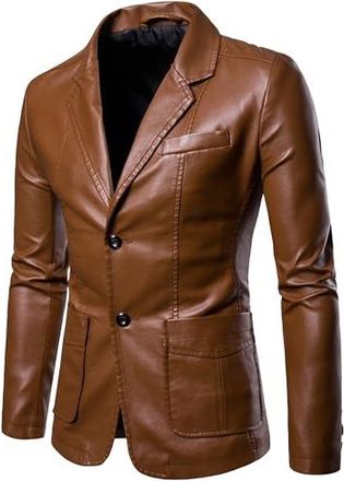 Generic Veste daffaires en cuir dagneau pour homme - Manteau en cuir de qualit&eacute; sup&eacute;rieure avec poches - Coupe droite - Blazer doubl&eacute; boutonn&eacute;, marron, L
