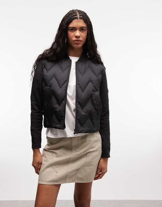 Barbour Prism - Bomber molletonn&eacute; court et matelass&eacute; - Noir