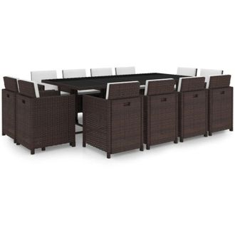 vidaXL 13-tlg. Garten-Essgruppe mit Auflagen Poly Rattan Braun vidaXL