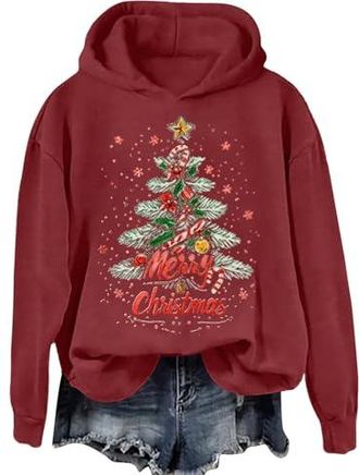 Generic Sweat à capuche de Noël 2025 pour femme - Imprimé dHalloween décontracté - Pour les loisirs - Pour les fêtes dentraînement, les cadeaux de Noël, borde