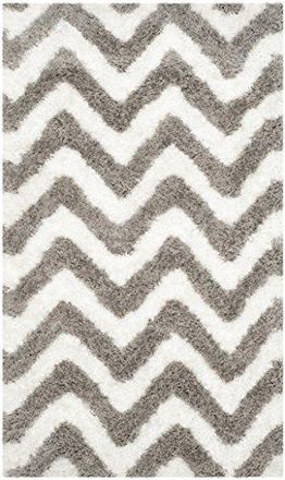 Safavieh Zottelig Teppich für Wohnzimmer, Esszimmer, Schlafzimmer - Barcelona Shag Collection, Kurzer Flor, Elfenbein und Silber, 91 X 152 cm