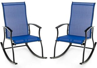 Giantex Lot de 2 chaises &agrave; bascule dext&eacute;rieur avec dossier ergonomique et assise respirante, tissu r&eacute;sistant &agrave; lusure, pour terrasse, patio, piscine, bleu