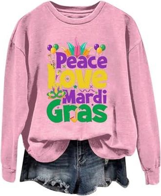 Generic Sweat-shirt pour adolescente et fille avec impression de lettres et col rond, pull douillet pour femme, Rose, XXL