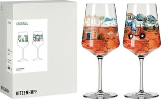 Ritzenhoff 8096004 Cocktail-Glas 2er Set 500 ml, Serie Entdecker, 2 St&uuml;ck mit Roller-Motiv, bunt - Made in Germany