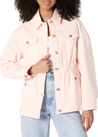 Amazon Essentials Damen Relaxed-Fit-Jacke aus Mittelschwerem Baumwolltwill mit Überschnittenen Schultern, Rosé, L